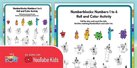 Free Numberblocks Roll And Color To 6 Worksheet Twinkl