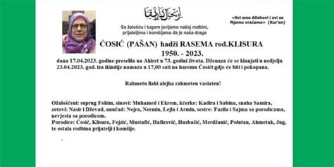 Na Bolji Svijet Je Preselila Hadži Rasema Ćosić Rođena Klisura