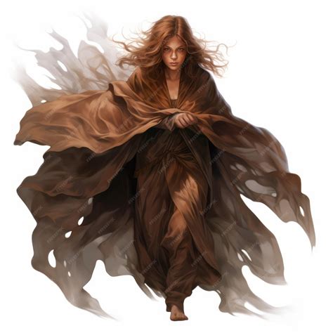 Banshee In Brown Cloak Realistic Ethereal Fantasy Art Premium Ai Generated Image