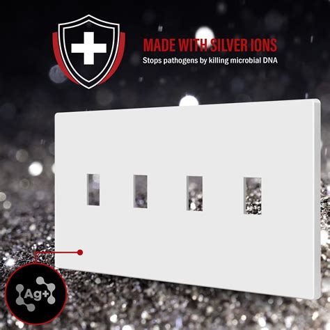 Antimicrobial Screwless Toggle Switch Cover Standard Size 4 Gang Wiring Devices Lighting