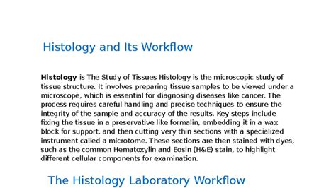 Histology Lab Workflow Key Steps In Tissue Analysis Studocu