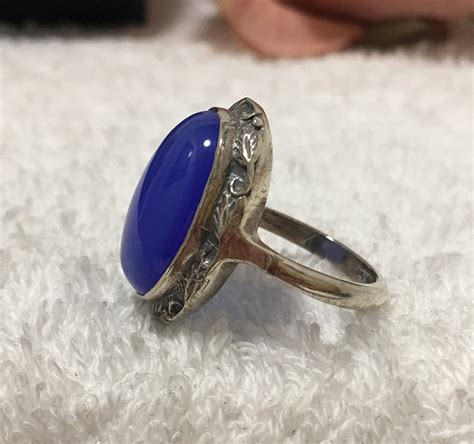 Gorgeous Vintage Sterling Silver Retro Ring Large Bright Blue Oval