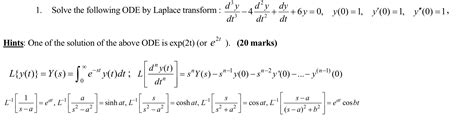 Solved 1 Solve The Following Ode By Laplace Transform