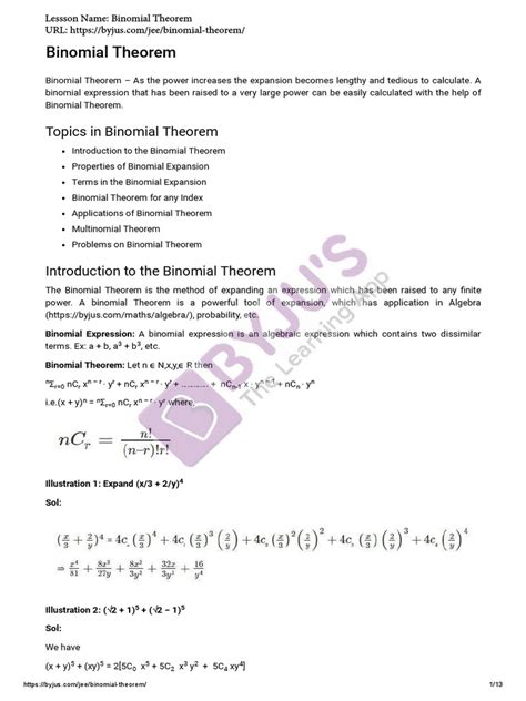 Binomial Theorem Pdf Numbers Rational Number