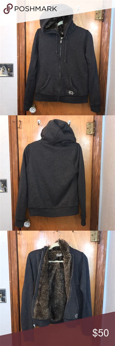 L Hollister Faux Fur Lined Hoodie Grey Fur Lined Hoodie Grey Hoodie