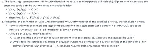 Solved 1 The Following Argument Form Is Invalid Though It