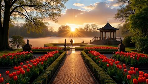 Free Tranquil Garden Sunrise Image Garden Tulips Sunrise Download