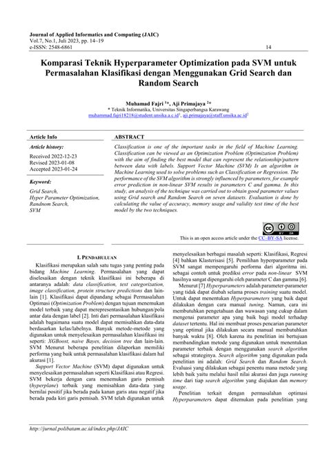 Pdf Komparasi Teknik Hyperparameter Optimization Pada Svm Untuk