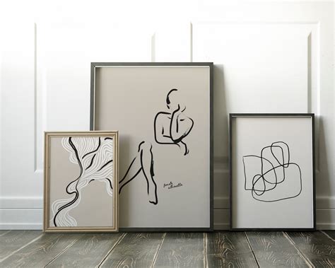Nude Line Drawing Sexy Woman Wall Art One Line Art Beige Etsy