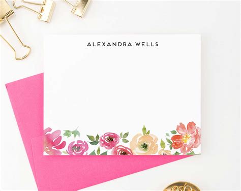 Watercolor Floral Personalized Stationery T Sets Modern Pink Paper