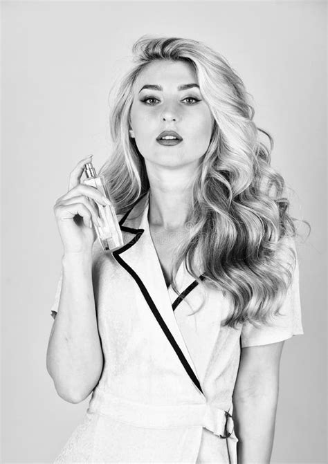 Girl With Perfume Young Beautiful Woman Holding Bottle Of Perfume And