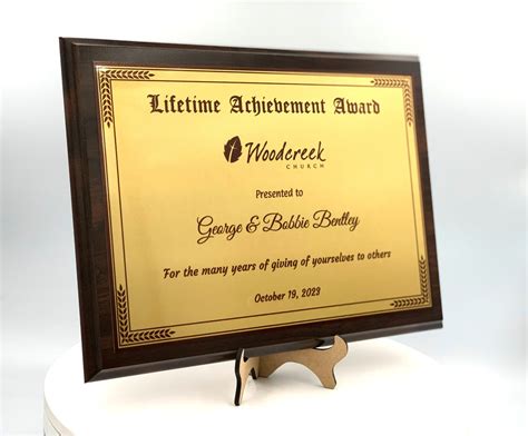 Personalized Trophy Plaque Award Walnut Cherry Trophy Plaque With Black On Brushed Gold