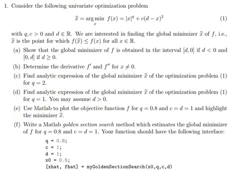 1 Consider The Following Univariate Optimization