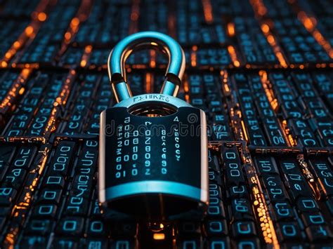 Secure Padlock With Glowing Binary Code And Shield Icons For Data Protection Stock Illustration