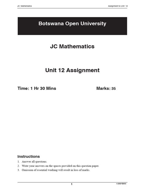 Maths Unit 12 Assignment Pdf