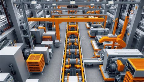 Modern Automated Factory With High Tech Assembly Line Robotic Arms