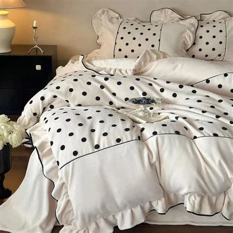Classic Polka Dot Ruffle Bedding Set Black And White Bed Comforter Black Bed Sheets With Dots