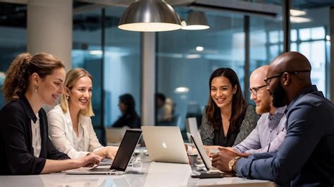 Creative Team Collaborating At Modern Workspace Premium Ai Generated Image