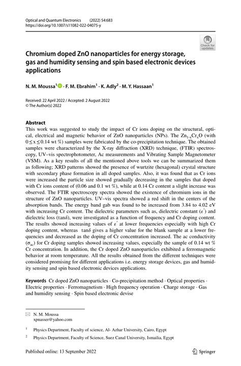 Pdf Chromium Doped Zno Nanoparticles For Energy Storage Gas And Humidity Sensing And Spin