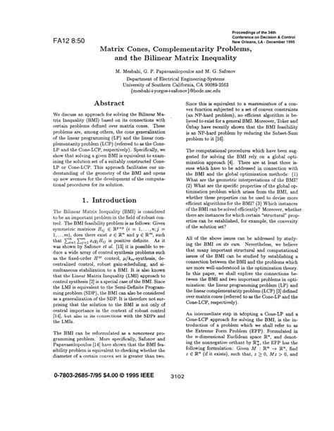 Pdf Matrix Cones Complementarity Problems And The Bilinear Matrix Inequality