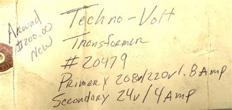 Techno Volt 20479 Transformer Class 2b 500va Primary 208v Secondary 24