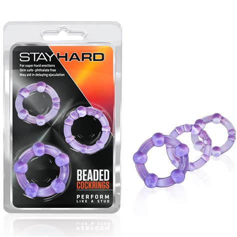 Buy The Stay Hard Beaded Graduated 3 Piece Cock Ring Set In Purple