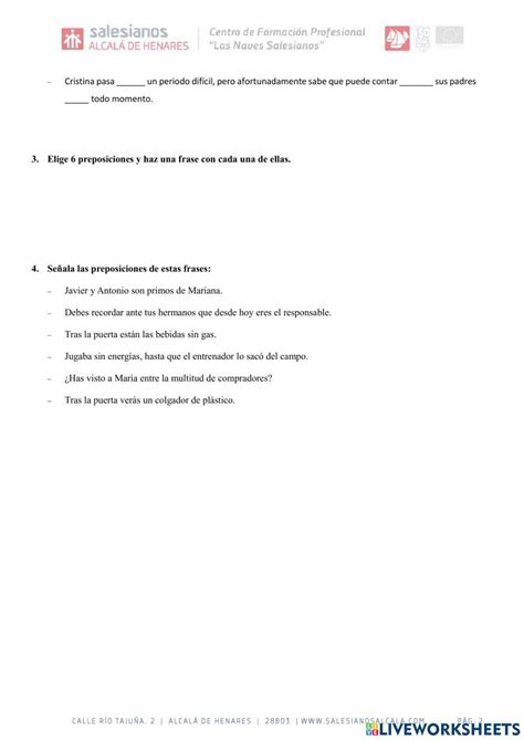 Preposiciones Activity For 1º Fpb Live Worksheets