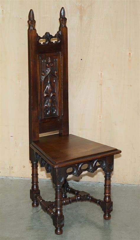 Six Original Victorian Circa 1880 Steeple Back Gothic Arch Oak Dining
