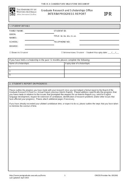 Australia Interim Progress Report Template The University Of Western Australia Fill Out