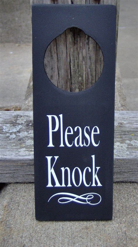 Please Knock Signs Wood Sign Vinyl Door Knob Hanger Health Wellness