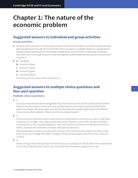 Igcse O Level Economics Chapter 1 Answer Key