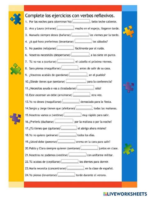 Reflexive With Infinitive Verbs Worksheet