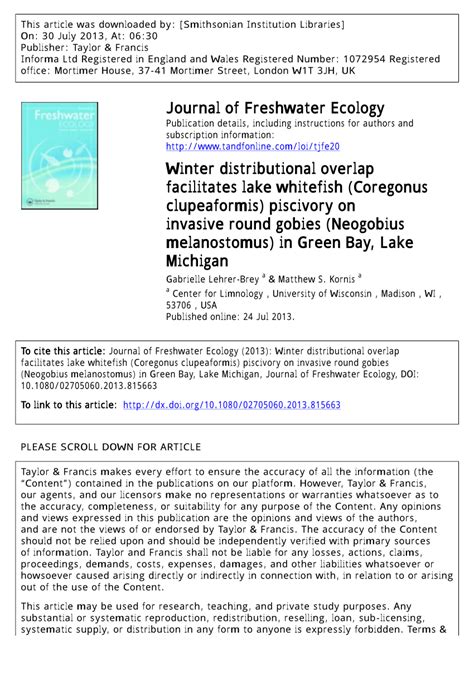 Pdf Winter Distributional Overlap Facilitates Lake Whitefish