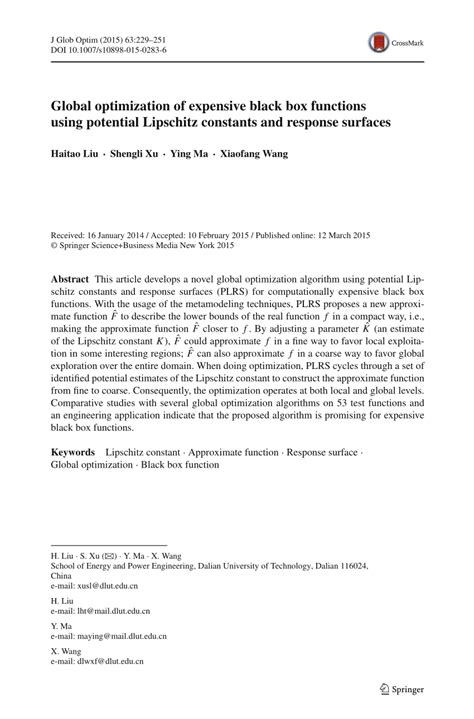 pdf global optimization of expensive black box functions using
