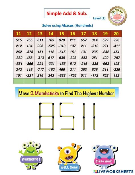 Simple Add And Sub Abacus 11 20 Hundreds 7303051