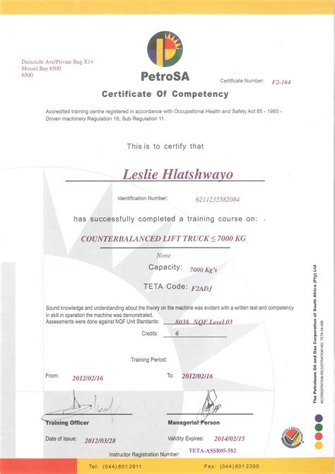 Lift Truck Operator Certificate Pdf