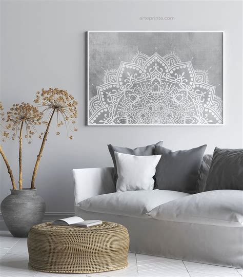 Mandala Printable Gray Bedroom Decor Diy Boho Chic Wall Art Cozy