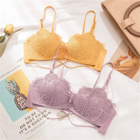 New Sexy Bra Set Small Chest Comfortable Women Underwear Lace Embroidery Hollow Out Cross Simple