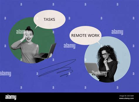 Composite Photo Collage Of Two Female Colleagues Work Home Remote