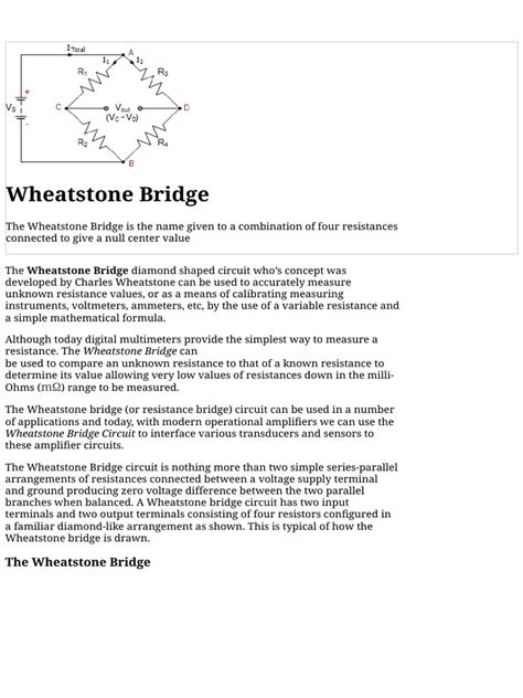 Wheatstone Bridge Circuit And Theory Of Operation Pdf Resistor Electrical Resistance And