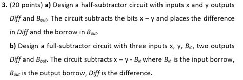 solved 3 20 points a design a half subtractor circuit