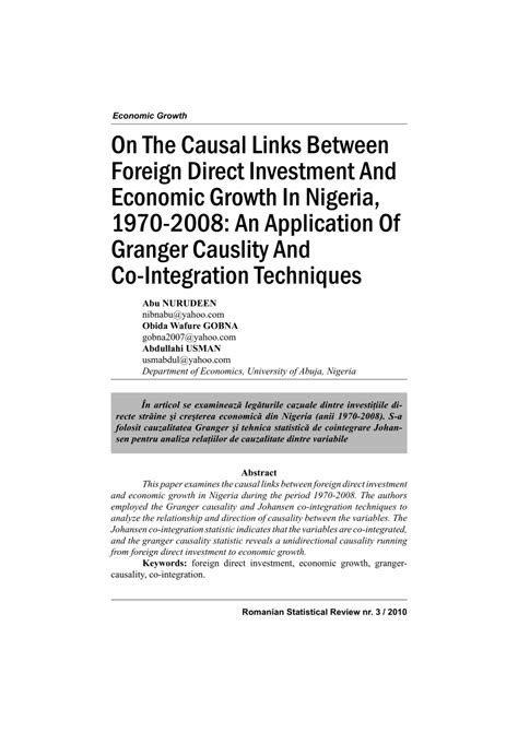 Pdf On The Causal Links Between Foreign Direct Investment And Economic Growth In Nigeria 1970