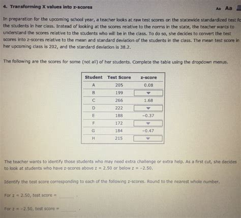 Solved 4. Transforming X values into z-scores Aa Aa In | Chegg.com