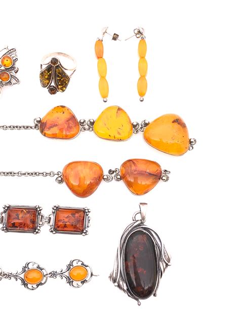 Lot 14pc Assorted Sterling Silver Amber Jewelry