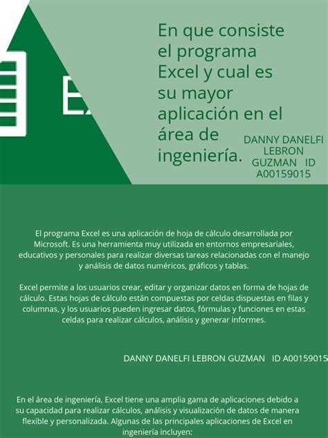 En Que Consiste El Programa Excel Y Cual Es Su Mayor Aplicación En El Área De Ingeniería Pdf