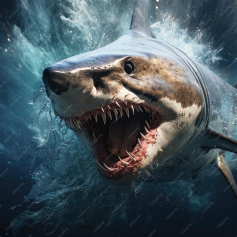 Premium Ai Image Intensity Of A Massive Shark Navigating Through