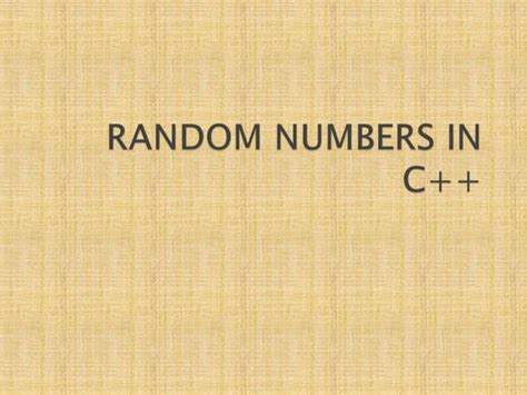 Random Numbers C Class 11 And 12 Ppt