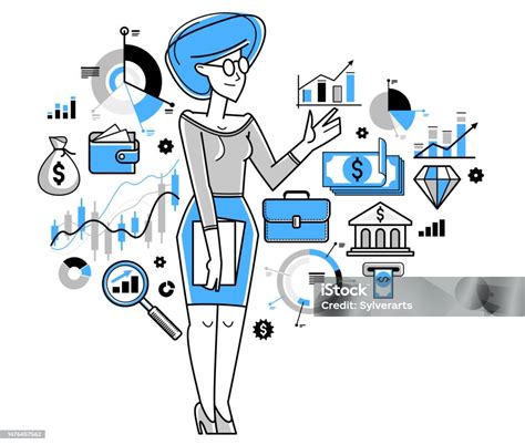 재무 데이터 벡터 개요 그림 투자 및 예산 문제 여성 재무 고문 투자자를 분석하는 금융가 개성 개념에 대한 스톡 벡터 아트 및 기타 이미지 Istock
