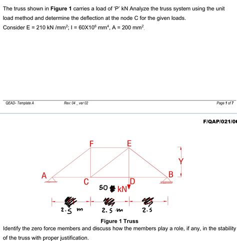 Solved The Truss Shown In Figure 1 ﻿carries A Load Of P