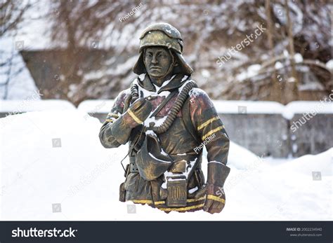 Sculpture Soviet Firefighter Installed Fire Station Foto De Stock